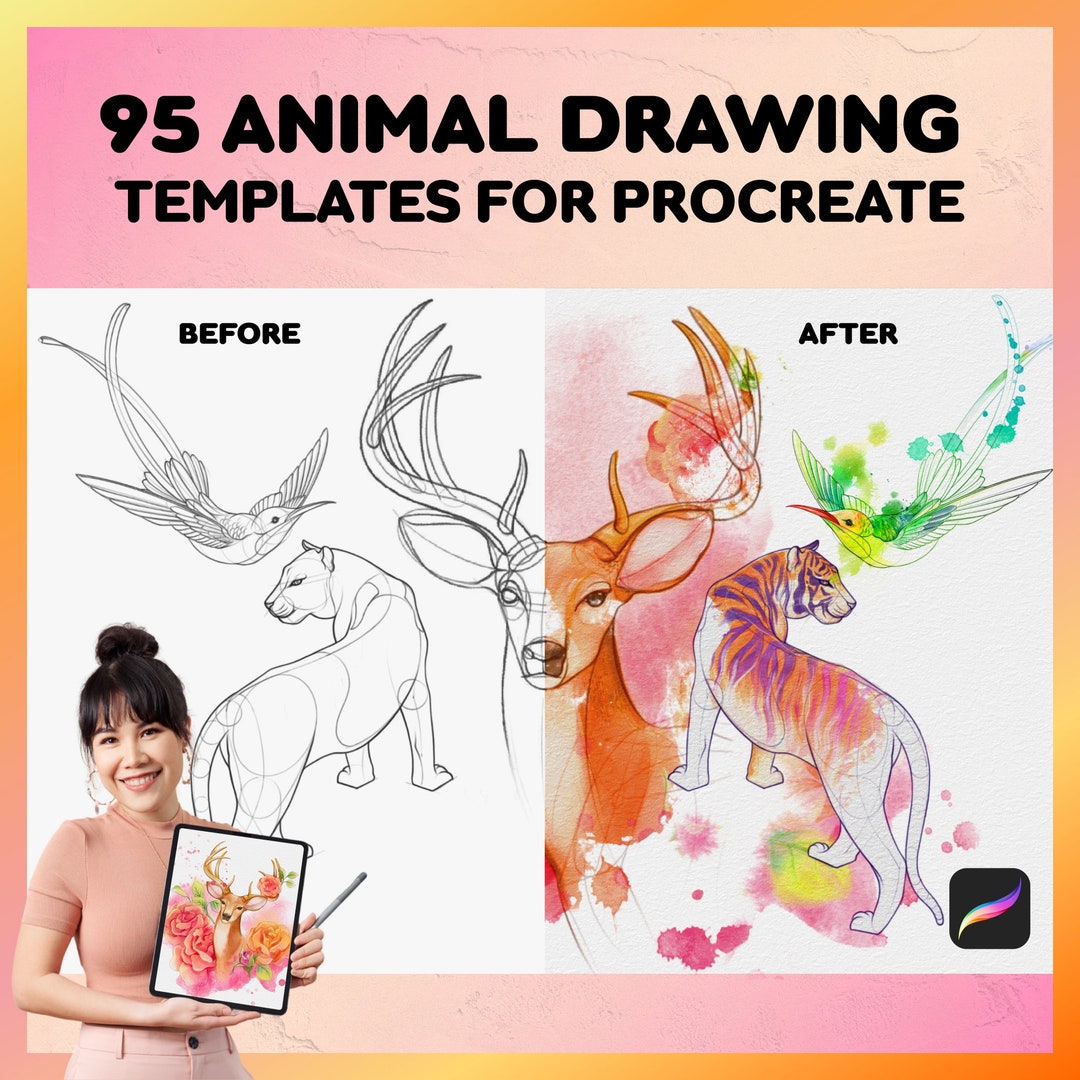 Procreate Animal Stamps | 95 Procreate Animal Brushes, Drawing Template ...