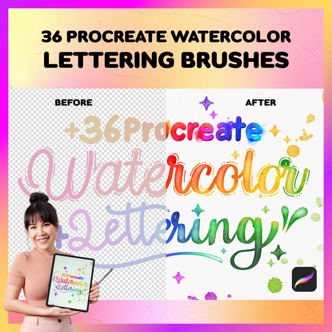 Procreate Lettering Brushes | 36 Watercolor Lettering Brushes for ...