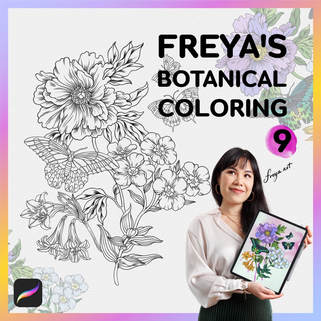 Procreate Coloring Sheet Flowers and Butterflies, Single Coloring Page ...
