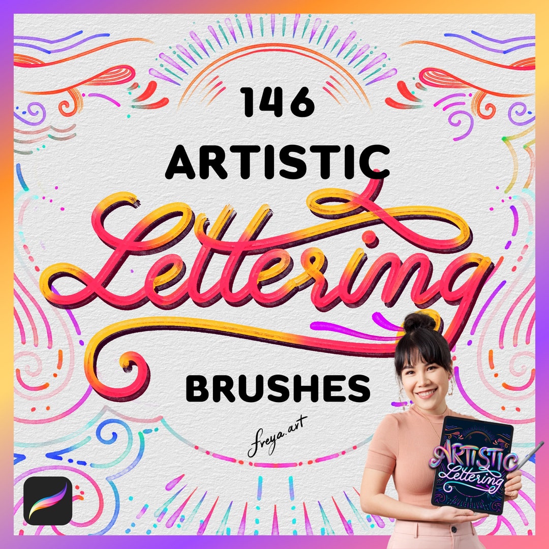 Digital Brush Pack for Procreate Lettering, 146 Artistic Lettering ...