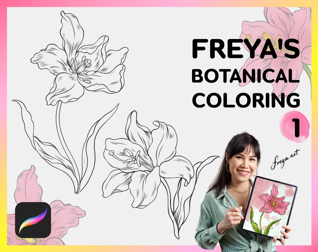 Procreate Coloring Page Flower Freya's Floral Coloring - Etsy