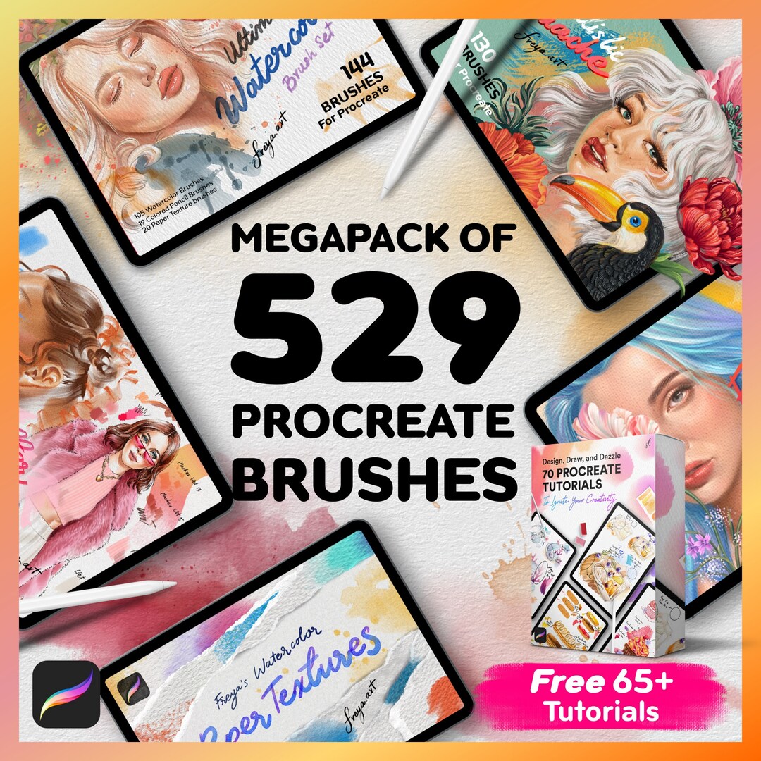 529 Procreate Brushes Mega Bundle With 65+ Procreate Tutorials ...