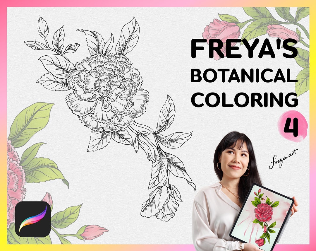 Procreate Floral Coloring Page Garden Coloring Page 4 - Etsy