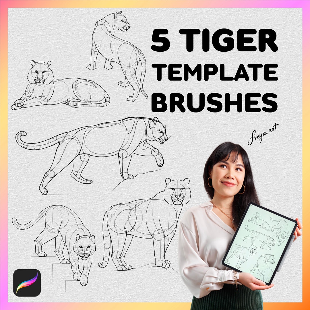 Procreate Tiger Stamp | 5 Template Procreate Brushes | Animal Drawing ...