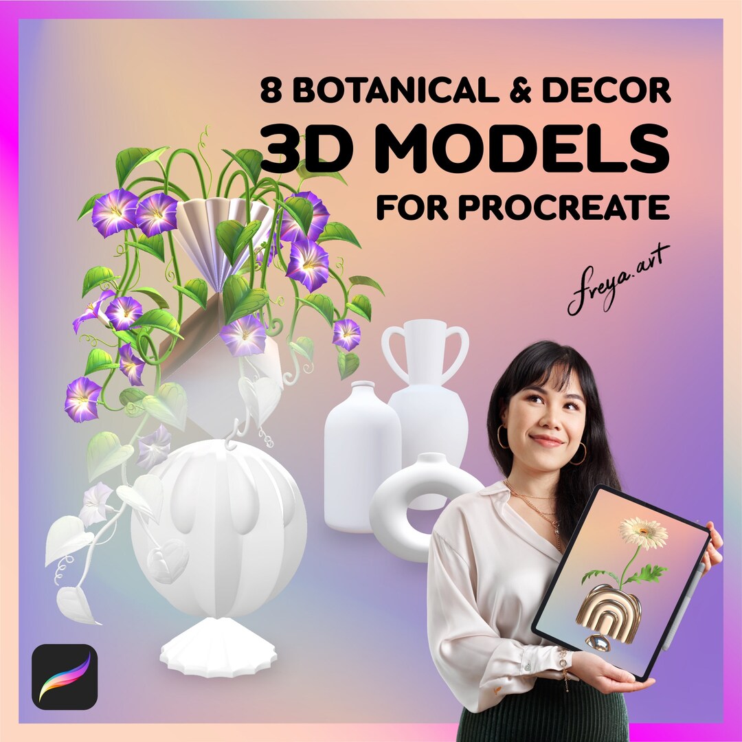 3D Procreate Models | 8 Botanical and Decor Models, 3D Pottery, 3D Vase ...