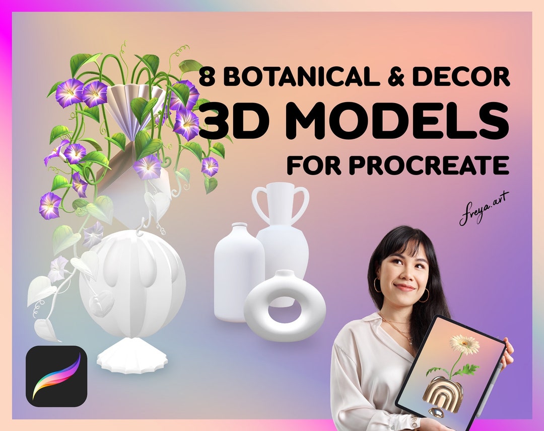 3D Procreate Models 8 Botanical and Decor Models 3D - Etsy
