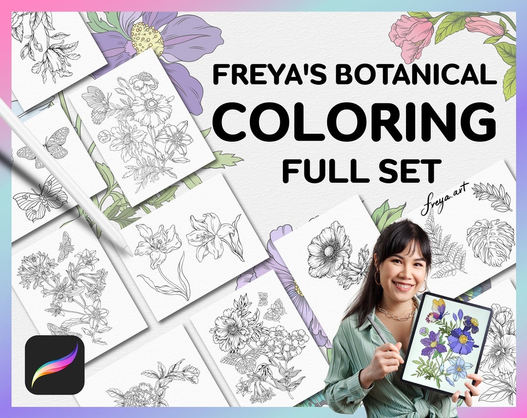 Freya's Botanical Coloring Sheets Full Set Floral and - Etsy
