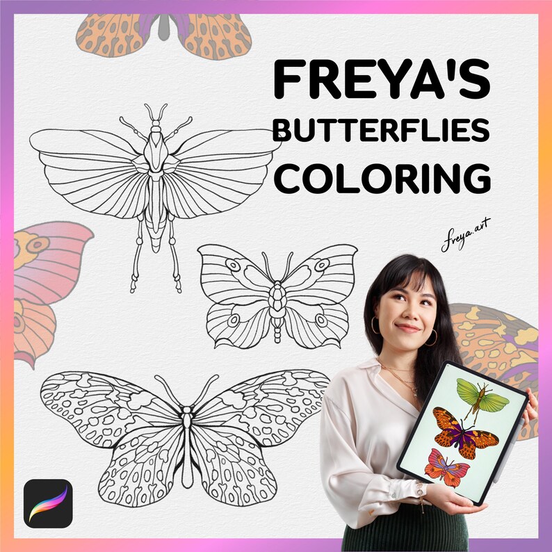 Procreate Butterflies Coloring Page, Freya's Butterflies Coloring Sheet ...