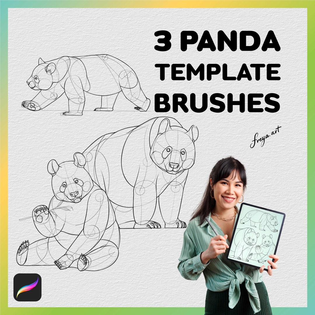 Procreate Panda Stamp | 3 Template Procreate Brushes | Procreate Stamp ...