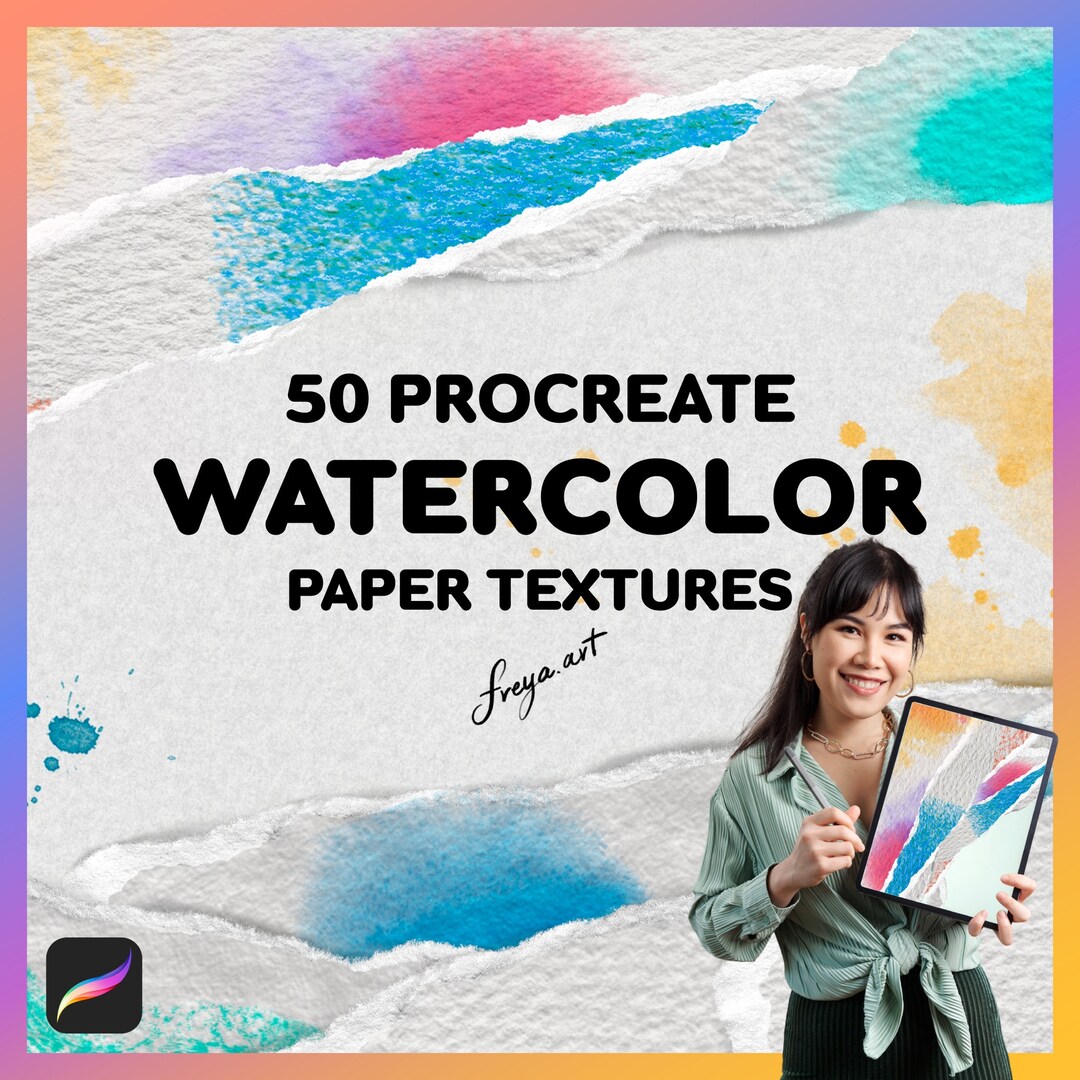 Procreate Watercolor Texture Bundle, 50 Paper Texture Brushes for Procreate, Realistic Paper ...
