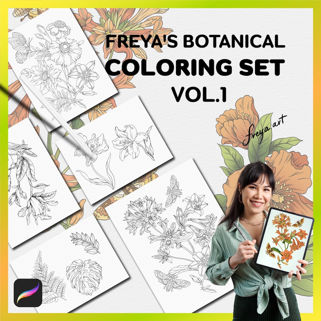 Freya's Botanical Coloring Sheets Set Vol. 1, Floral and Butterflies ...