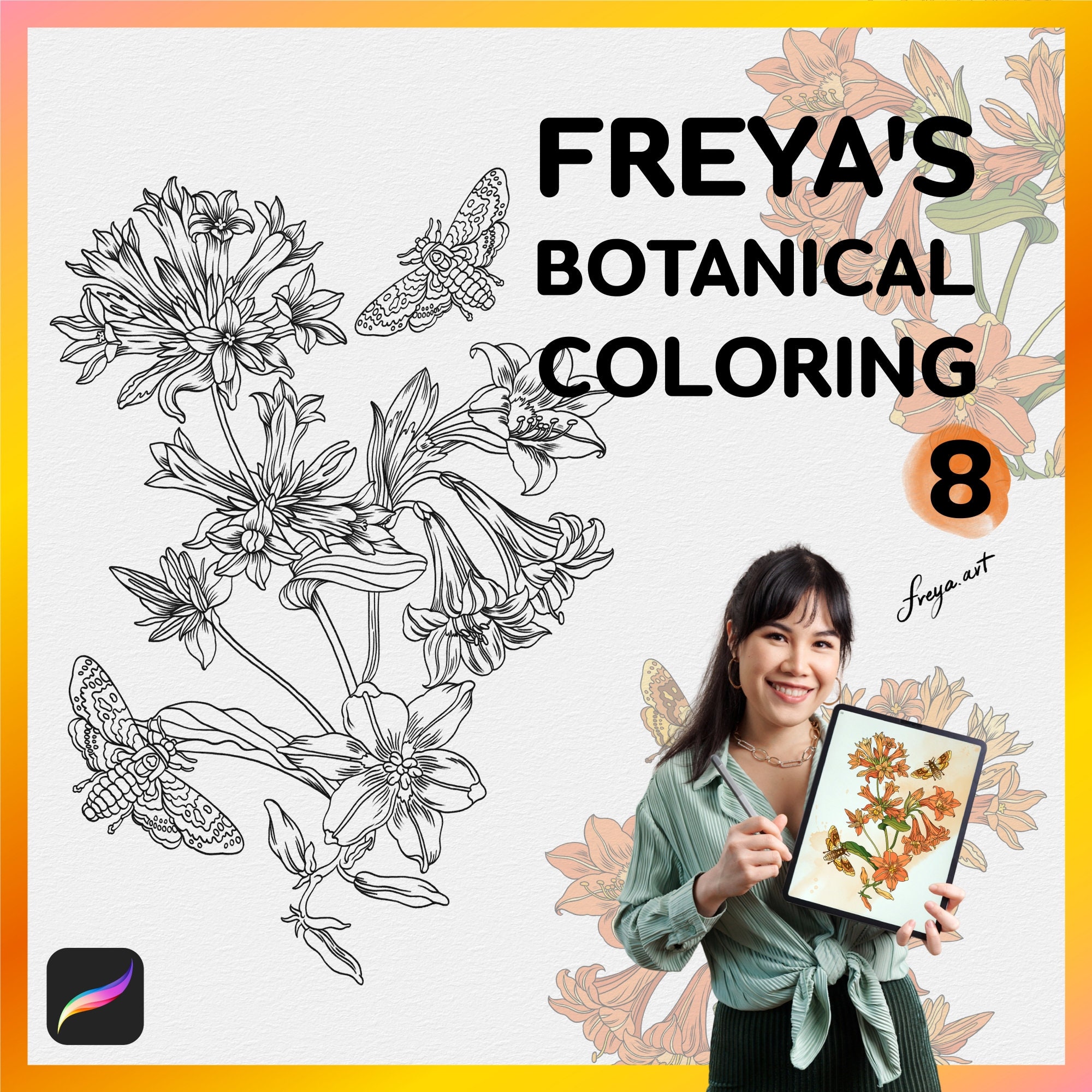 Procreate Coloring Page Wildflower and Butterfly, Adult Coloring Sheet ...