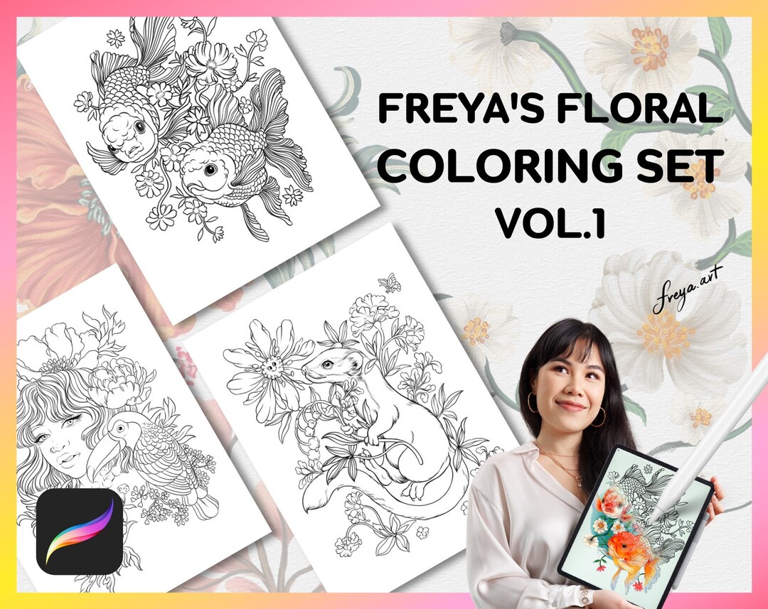 Procreate Cute Coloring Pages Freya's Floral Coloring Set - Etsy