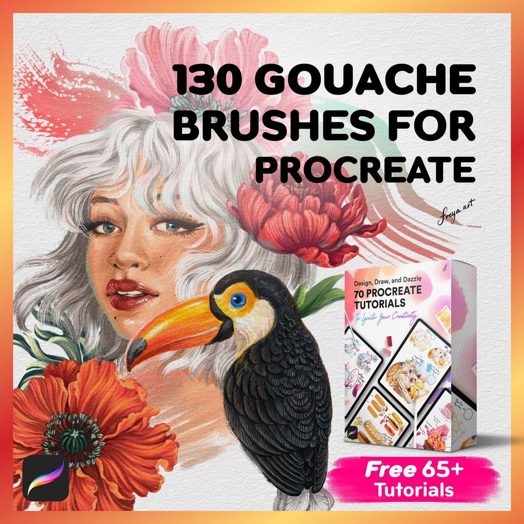 130 Gouache Brushes for Procreate With 65+ Procreate Tutorials, Digital ...
