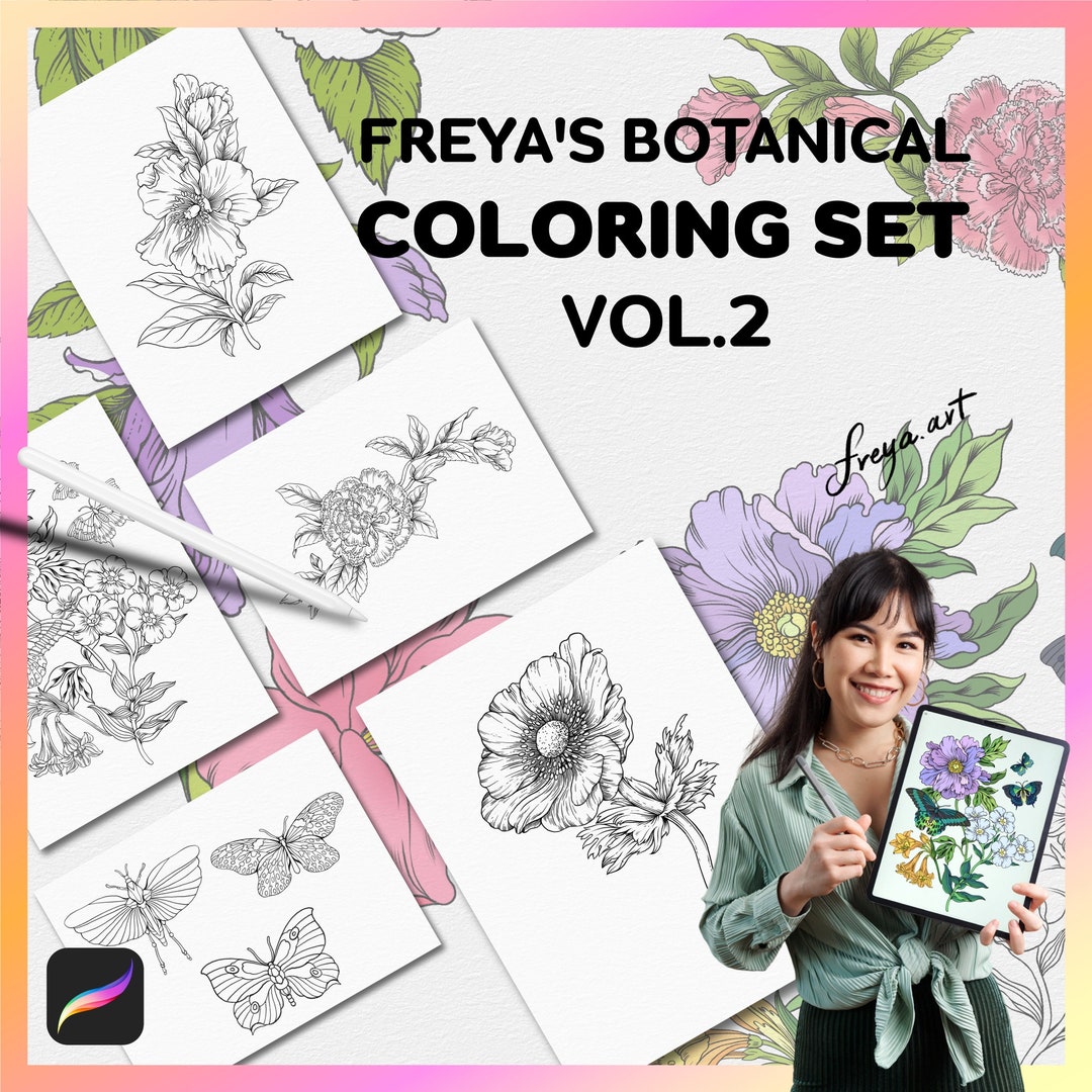 Freya's Botanical Coloring Sheets Set Vol. 2 , Floral and Butterflies ...