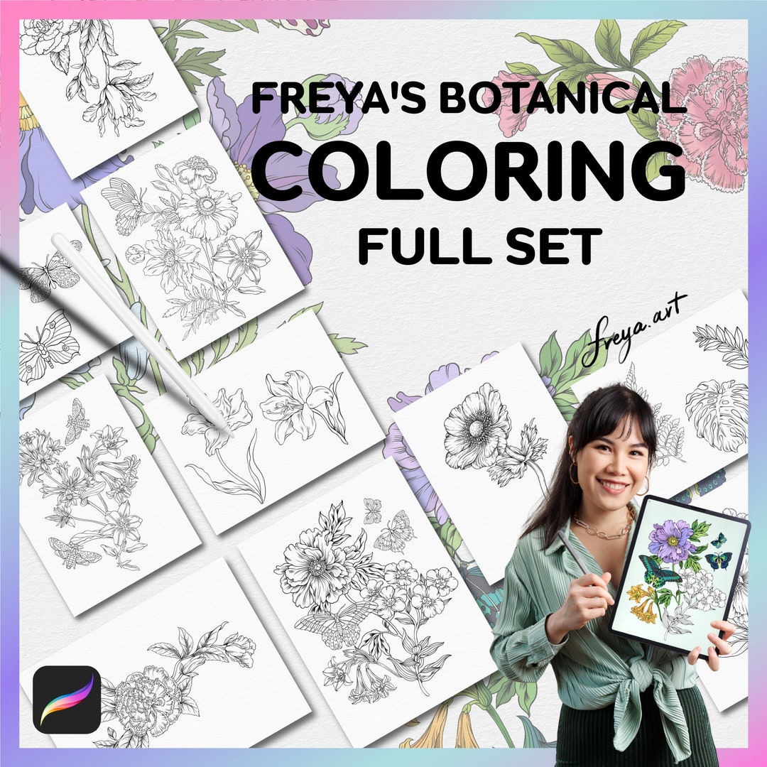 Freya's Botanical Coloring Sheets Full Set, Floral and Butterflies ...