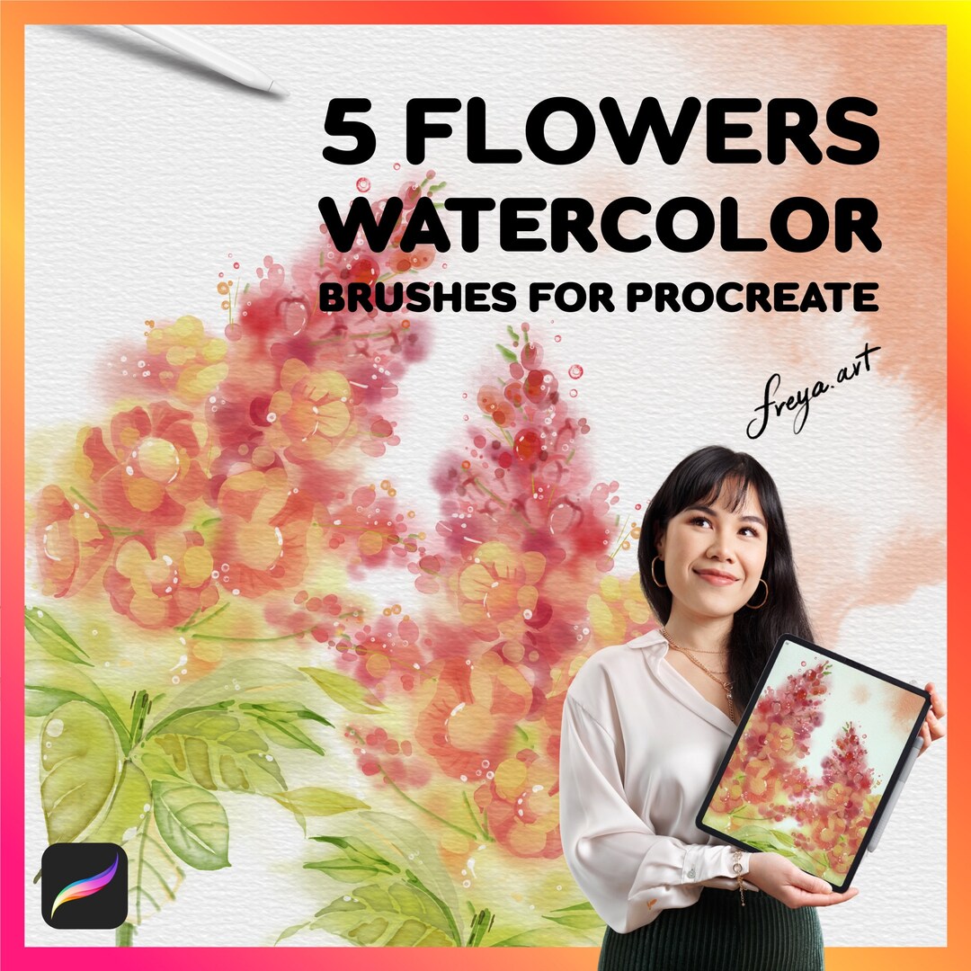 Procreate Watercolor Flowers | 5 Flowers Watercolor Brushes for ...