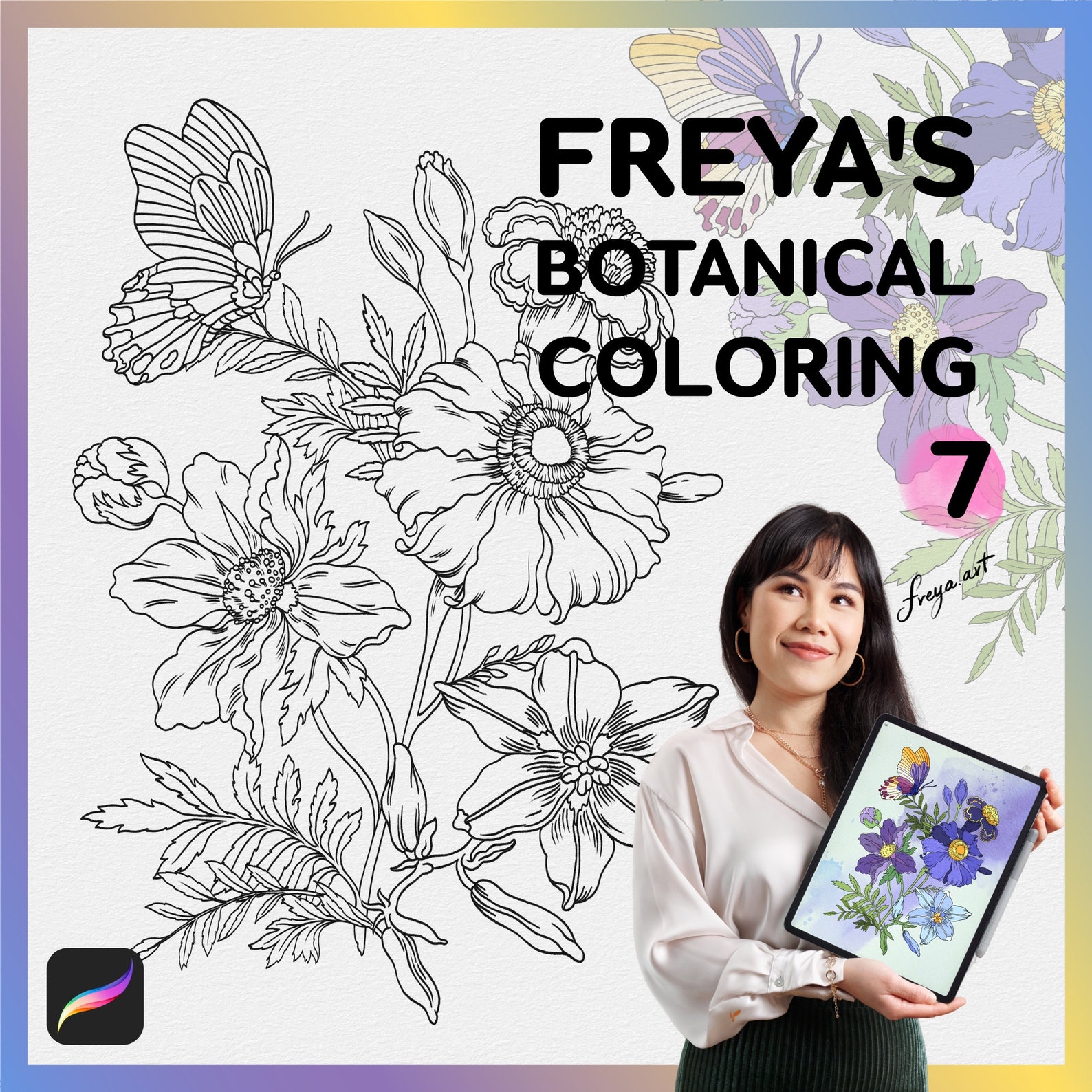 Peonies and Butterfly Coloring Page, Single Procreate Flower Coloring ...