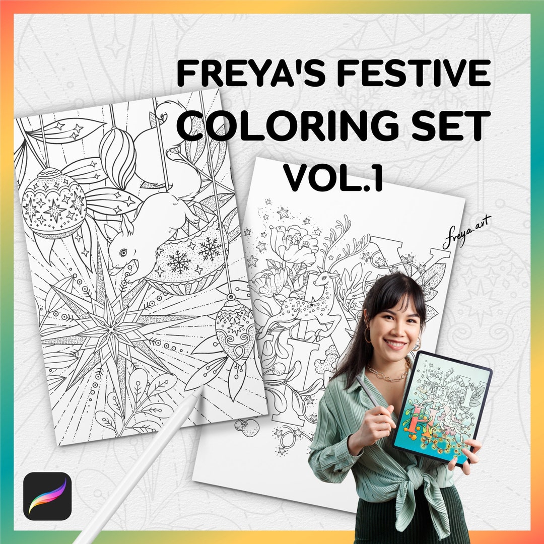 Procreate Christmas Coloring Sheets, New Year Coloring Page Set, Freya ...