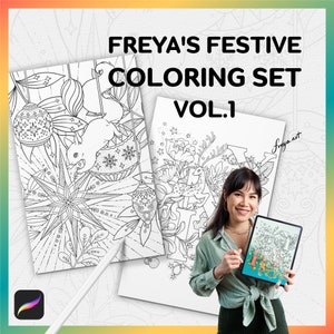 Procreate Christmas Coloring Sheets, New Year Coloring Page Set, Freya ...