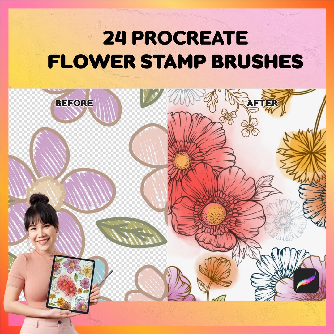 Flower Procreate Brushes | 24 Procreate Flower Stamp Brushes, Floral ...