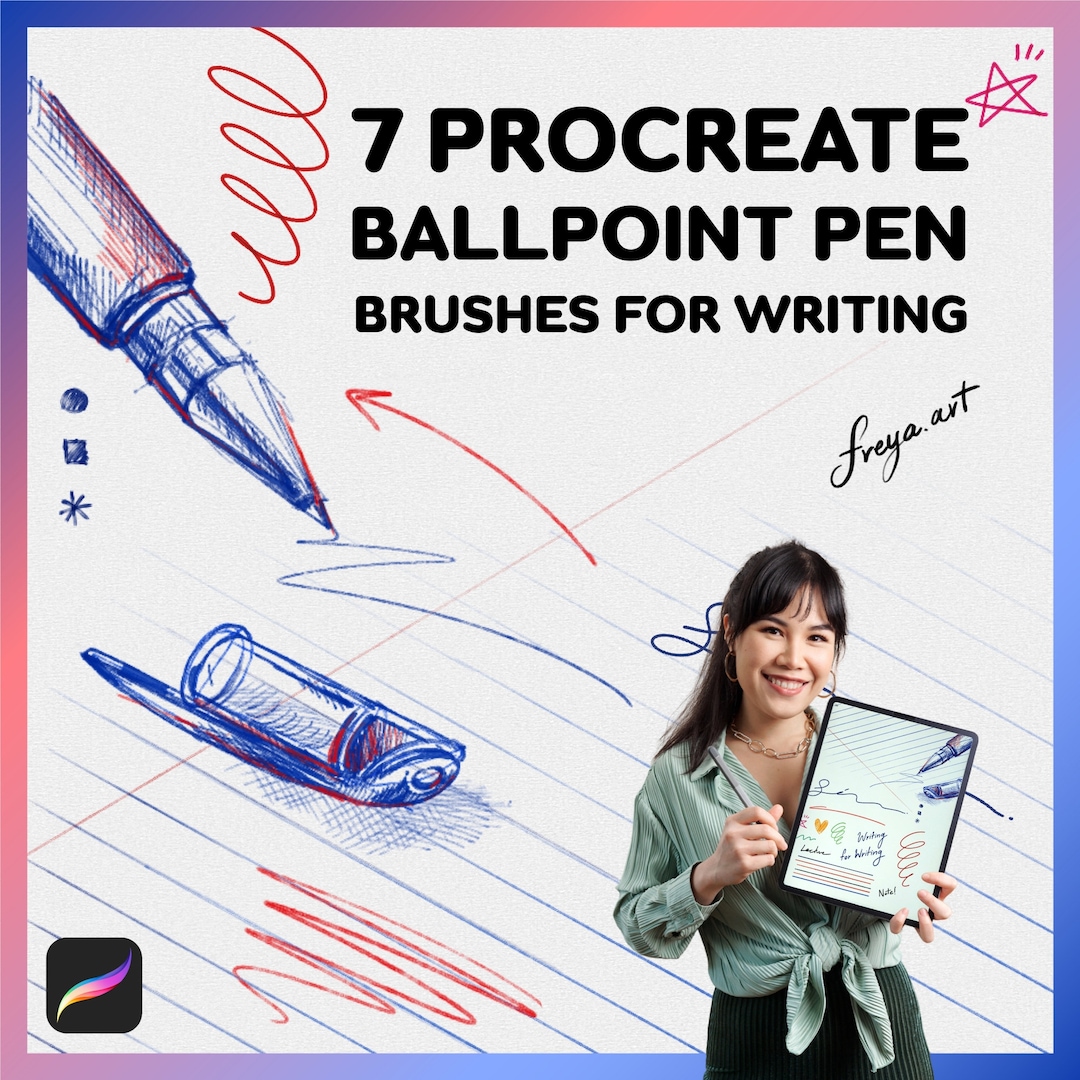Procreate Writing Brushes | 7 Ballpoint Pens, Scribble Brush ...
