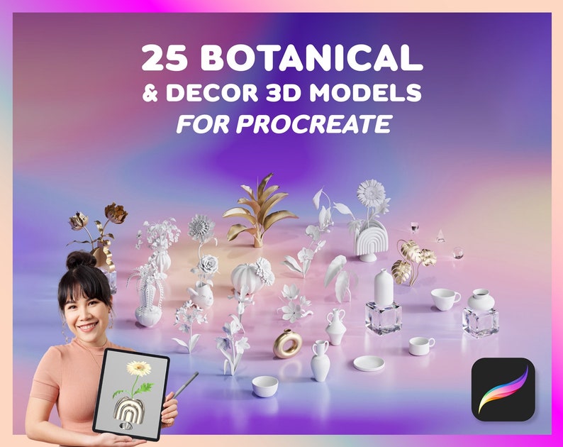 3D Models for Procreate 25 Botanical and Decor Procreate 3D - Etsy
