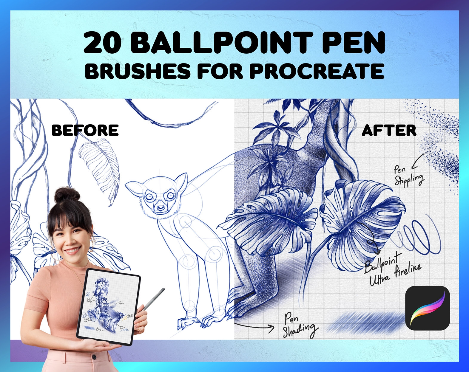Procreate Ballpoint Pen Brush 20 Pen Brushes for Procreate - Etsy
