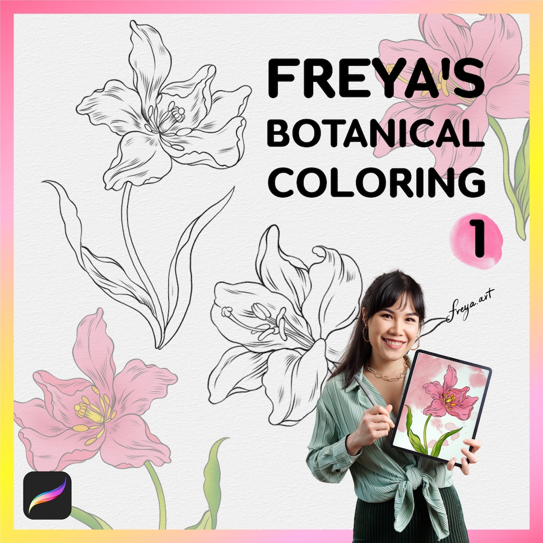 Procreate Coloring Page Flower, Freya's Botanical Coloring Page 1 ...