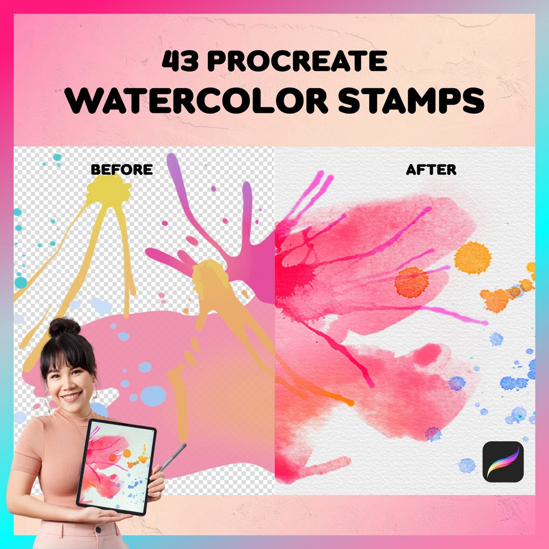 Procreate Watercolor Stamp | 43 Procreate Water Color Stamps, Realistic ...