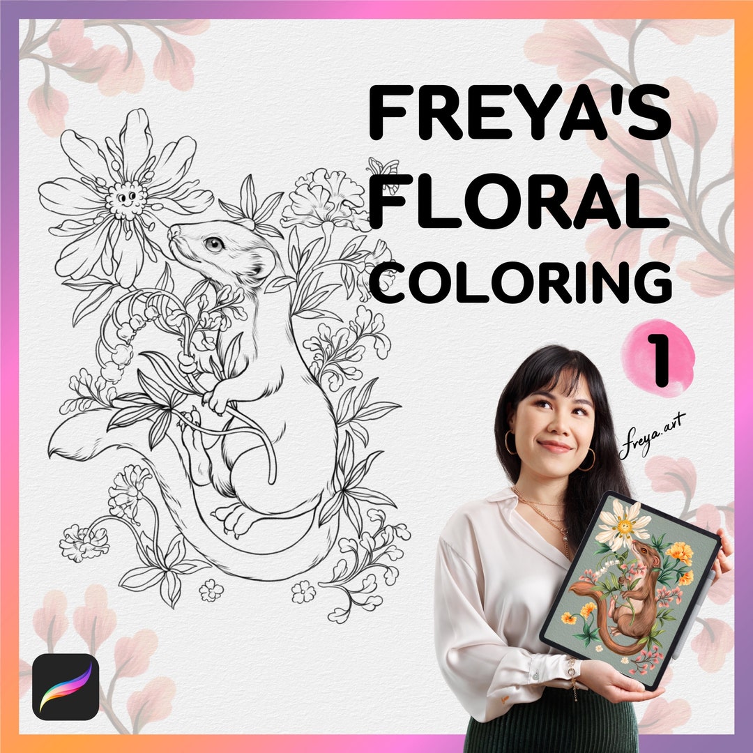Procreate Wildflower and Ferret Coloring Sheet, Animal Coloring Page ...