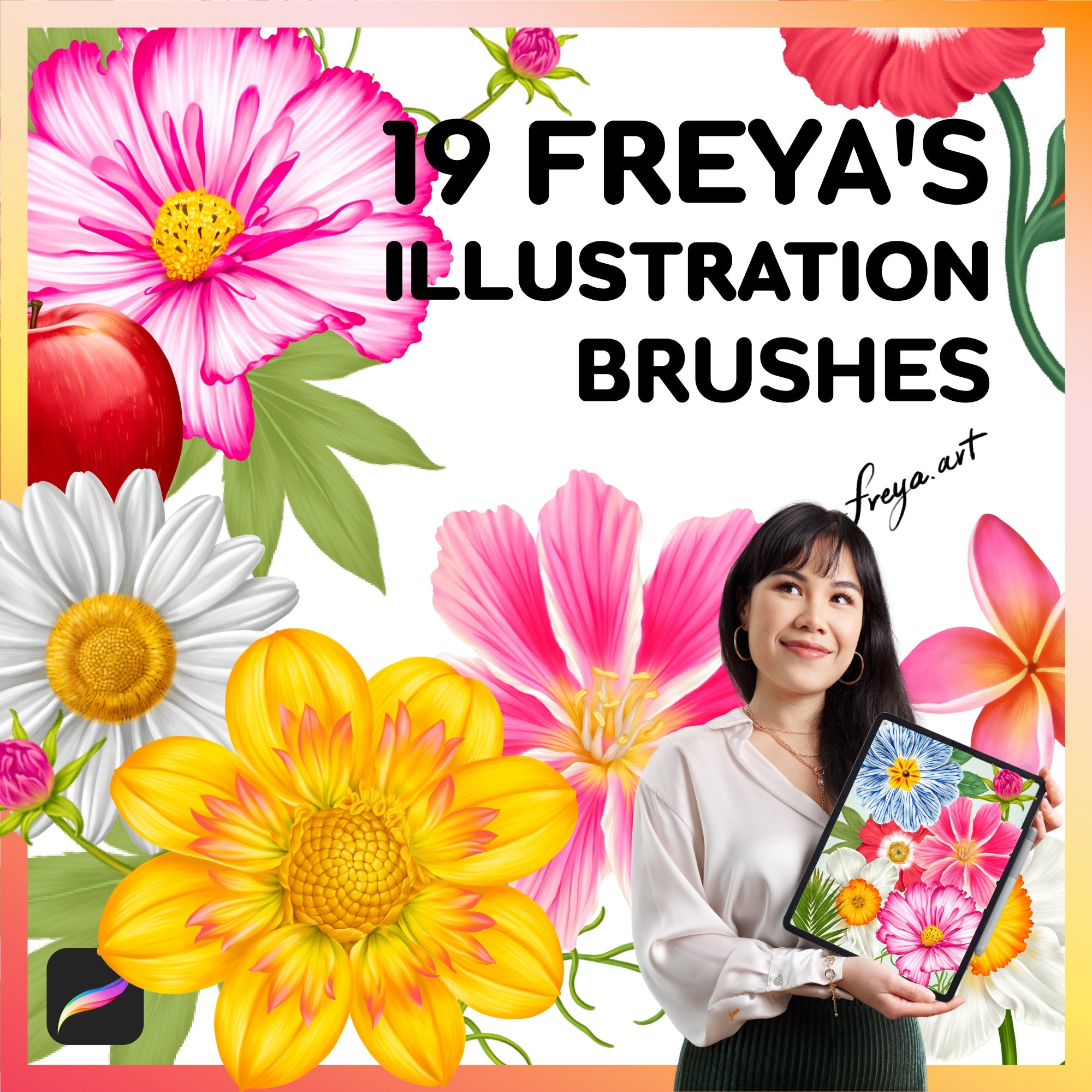 Procreate Brushes Set, Digital Brush Pack, 19 Freya's Illustration ...