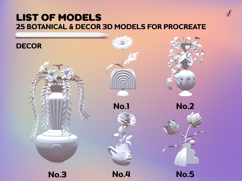 3D Models for Procreate 25 Botanical and Decor Procreate 3D - Etsy