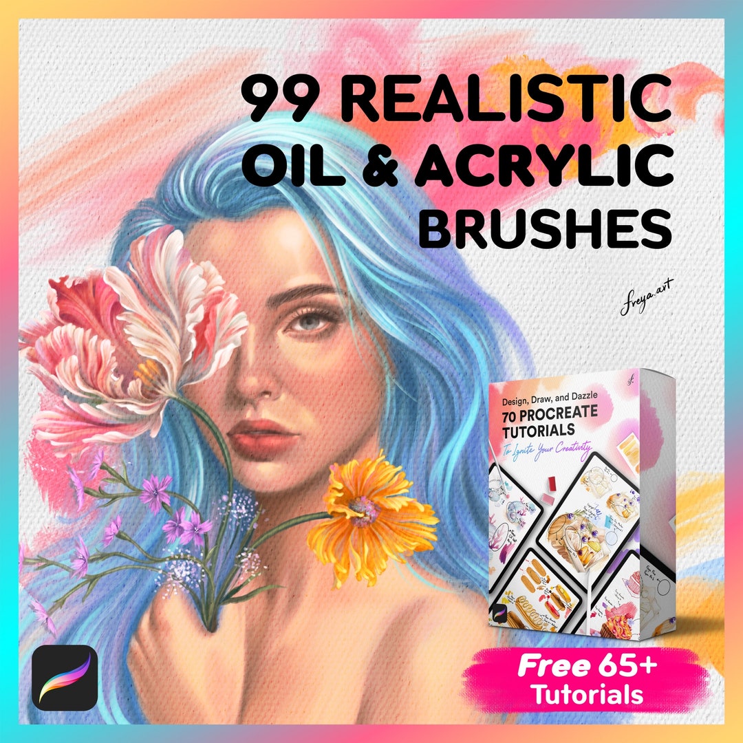 99 Oil & Acrylic Procreate Brushes With 65+ Procreate Tutorials ...
