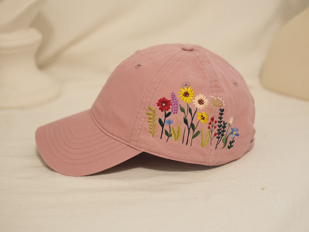 Floral Embroidered Baseball Cap: Hand-stitched Cotton, Adjustable - Etsy