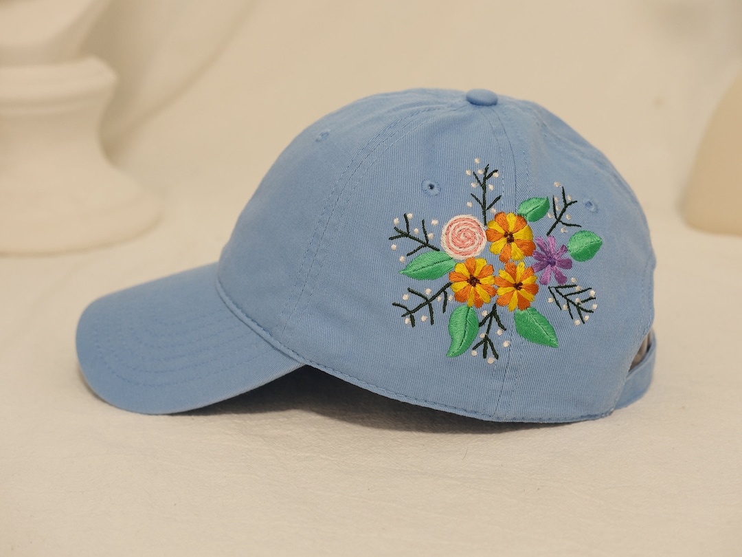 Embroidered Baseball Cap, Floral Embroidered Denim Cap, Vintage Hat for ...