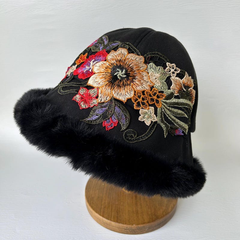 Floral Embroidered Hat - Etsy