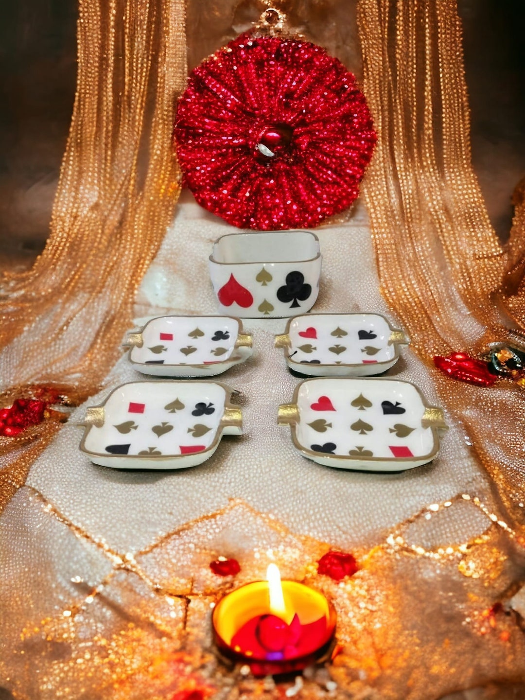 Ceramic Appetizer Plates Set of 4, Hand Painted With Playing Card ...
