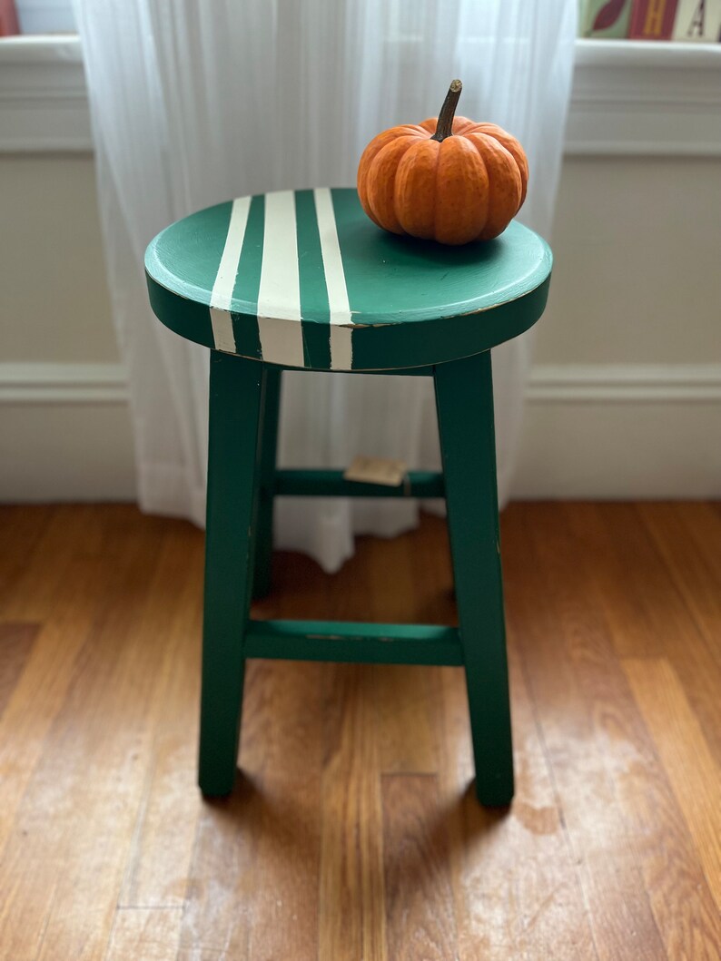 Green Striped Stool Repurposed - Etsy