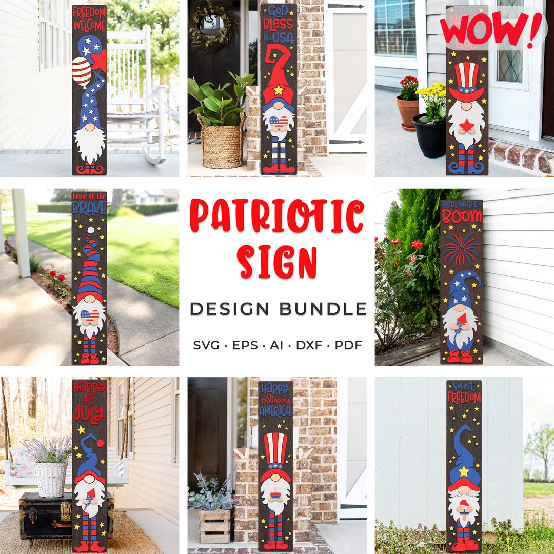 Independence Day Signs SVG Bundle, Gnomes Porch Boards Cut Files ...