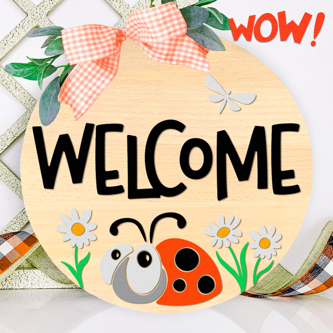 Ladybug Welcome SVG, Layered Round Hanger DXF, Summer Door Sign Cut ...