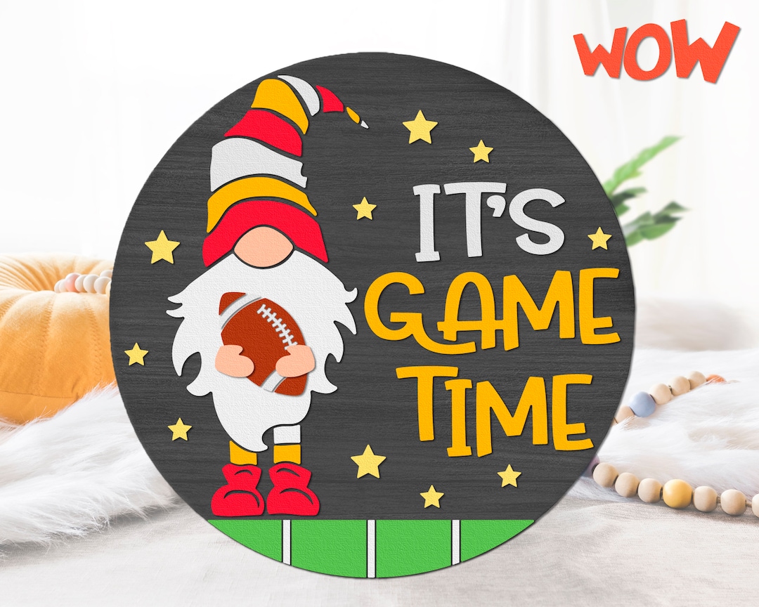 Its Game Time SVG, Layered Round Hanger Cut File, Silhouette of a Gnome ...