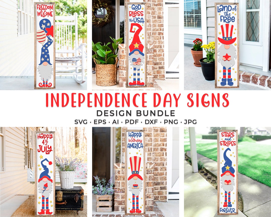 Independence Day Signs SVG Bundle Gnomes Porch Boards Cut - Etsy