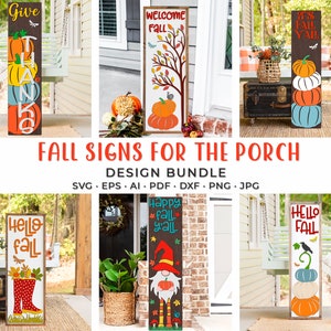 Fall Porch Signs SVG Bundle, Autumn Porch Sign DXF, Layered Fall Leaner ...