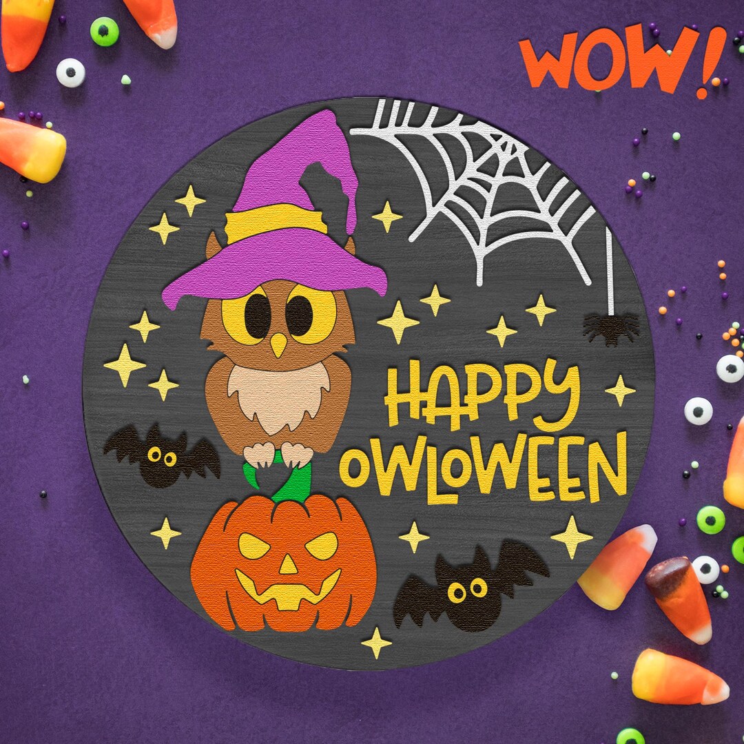 Happy Owloween SVG, Halloween Door Sign Cut File, Silhouette of a Cute ...