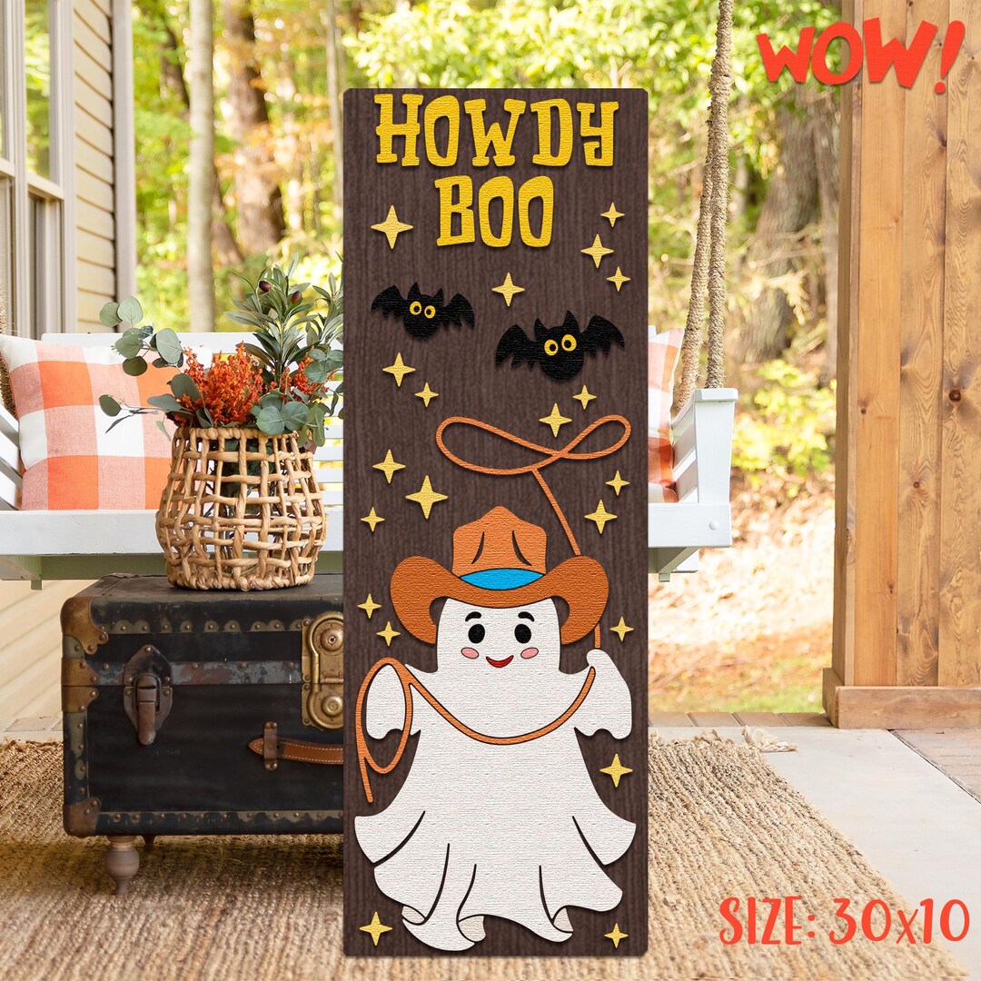 Howdy Boo SVG, Halloween Porch Sign Cut File, Silhouette of a Cute ...