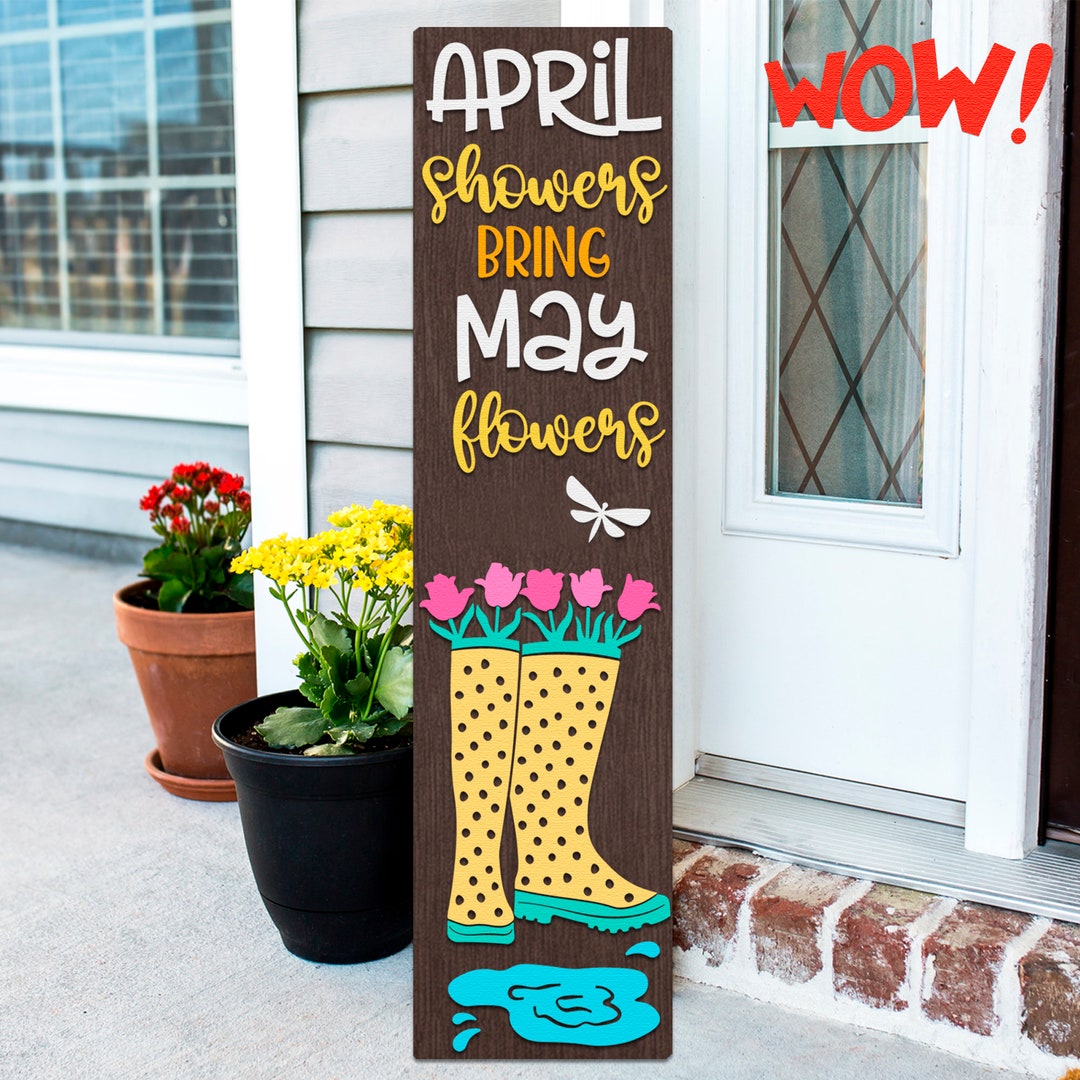 April Showers Bring May Flowers Svg, Porch Sign Cut File, Spring Tulip ...