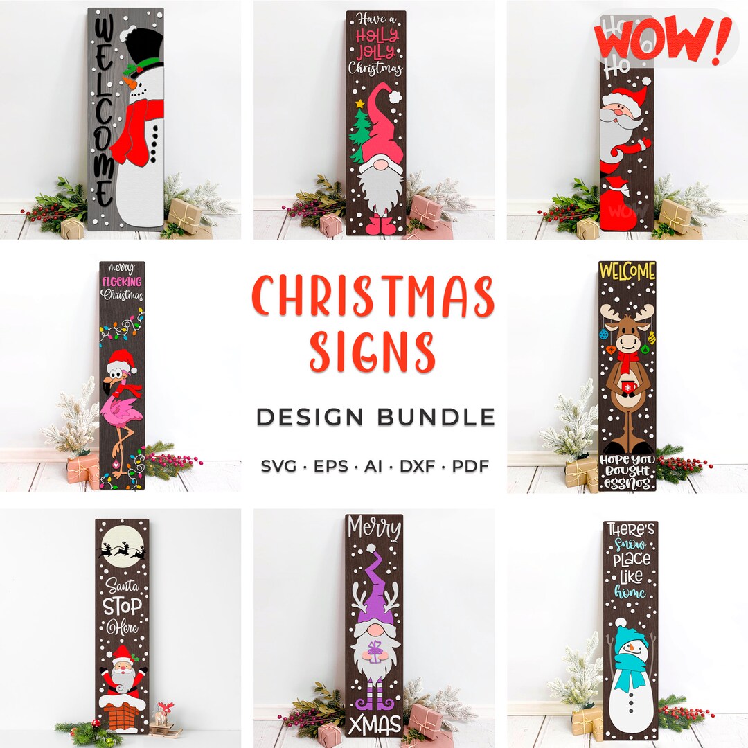 Christmas Signs SVG Bundle, Porch Boards Cut Files, Winter Leaners DXF ...