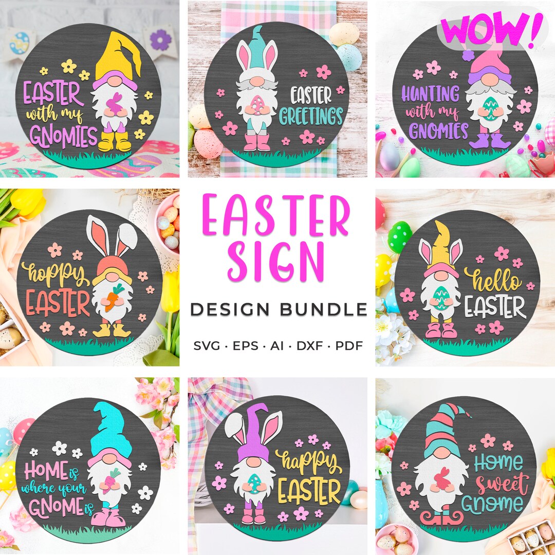 Easter Door Sign SVG Bundle, Layered Round Hanger Cut File, Spring ...