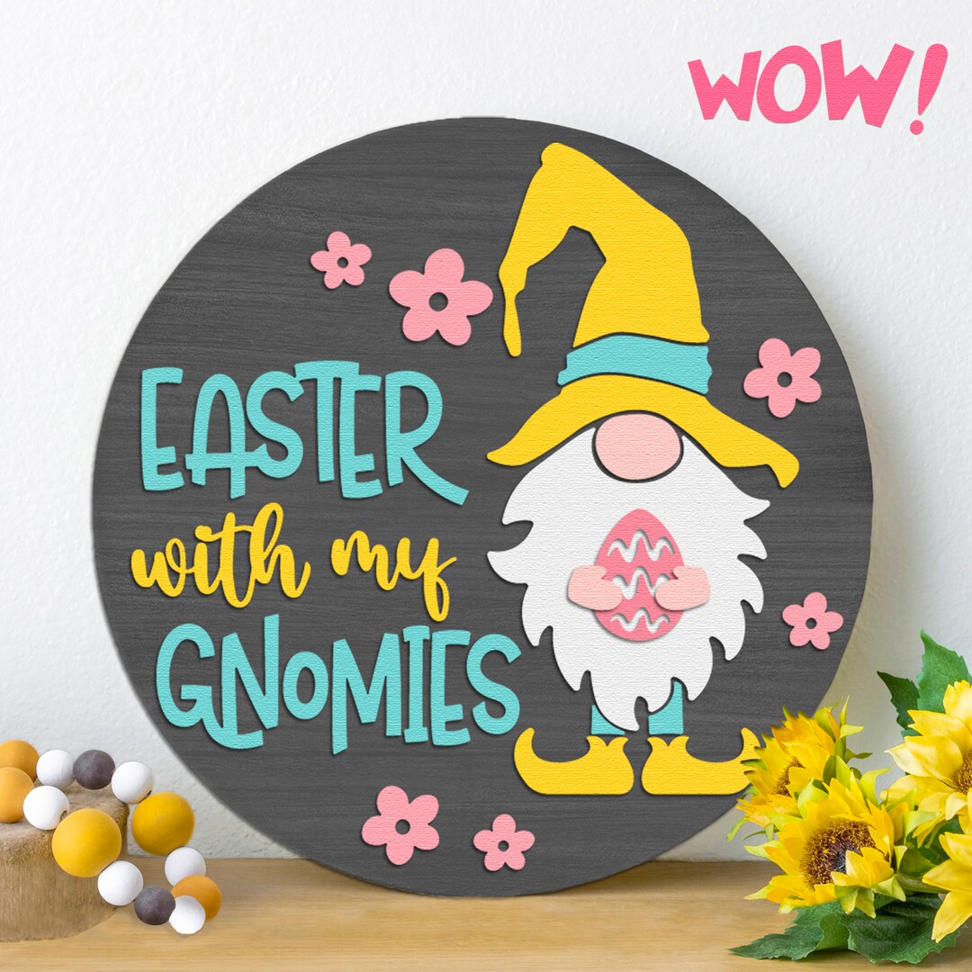 Easter With My Gnomies SVG Layered Round Hanger Cut File - Etsy